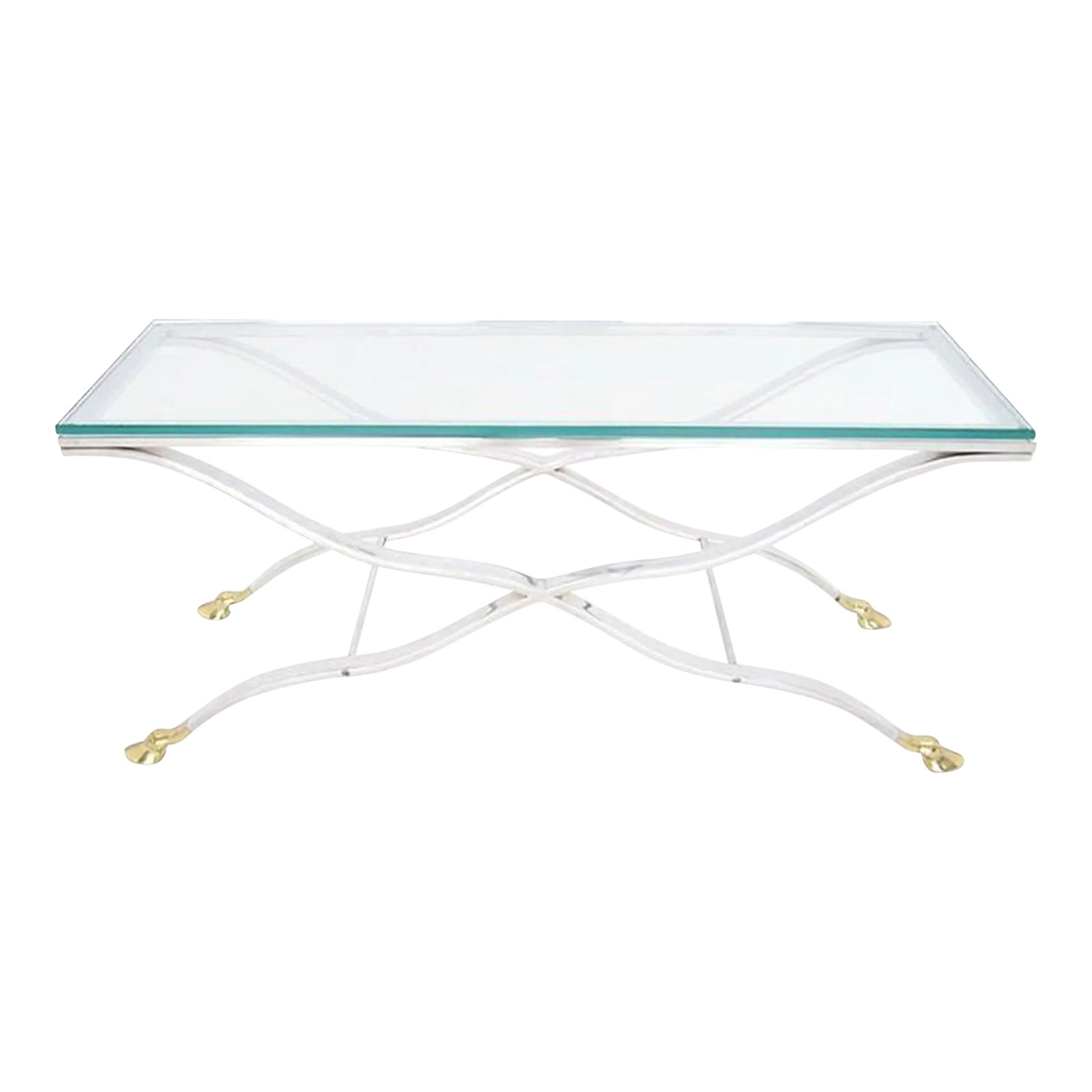 Mid Century Modern Chrome Glass Top Coffee Console Table with Brass ...