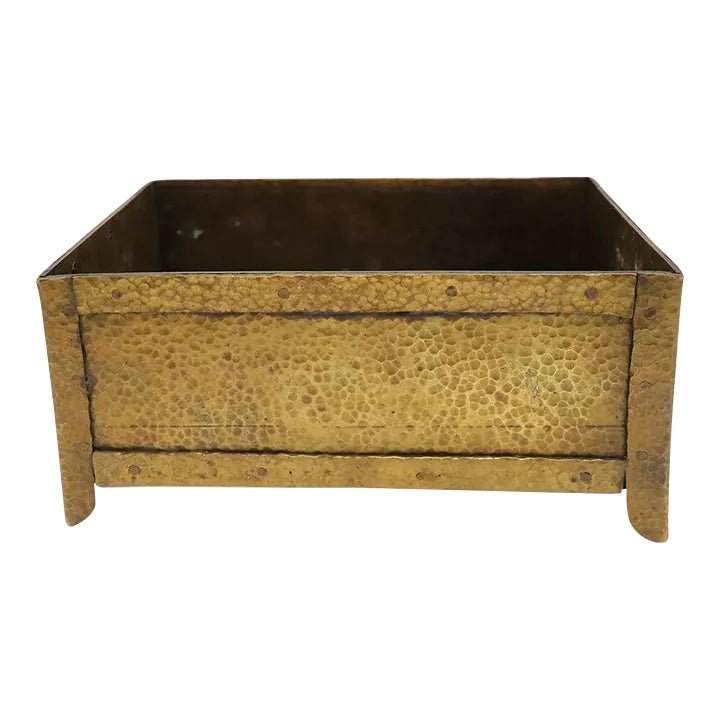 Arts and Crafts Hammered Riveted Brass Rectangular Open Desk Box | Chairish