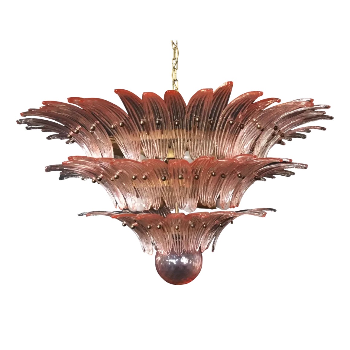 Palmette Ceiling Light with Three Levels and 104 Pink Glasses, 1990s ...