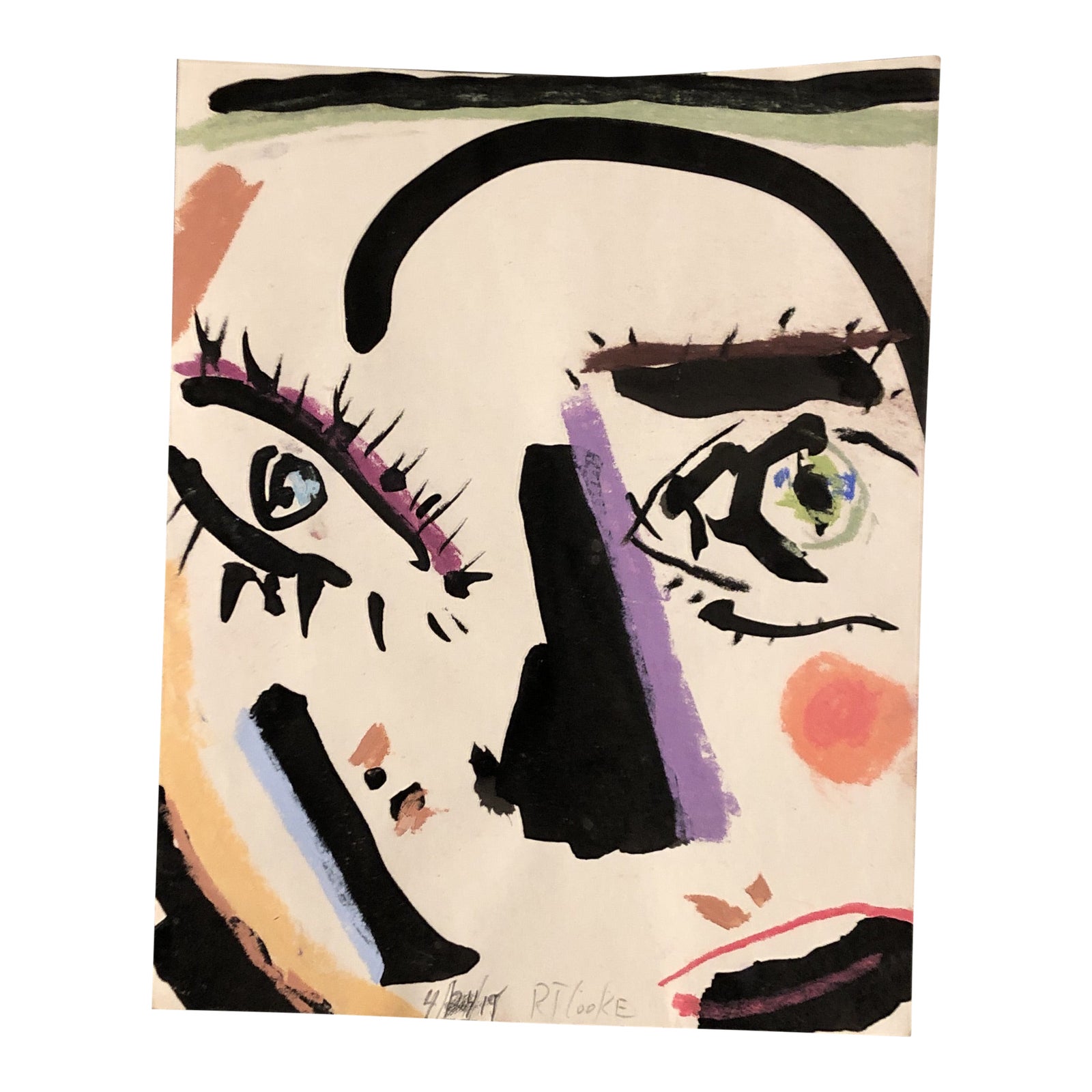 Original Contemporary Abstract Robert Cooke Face Painting | Chairish