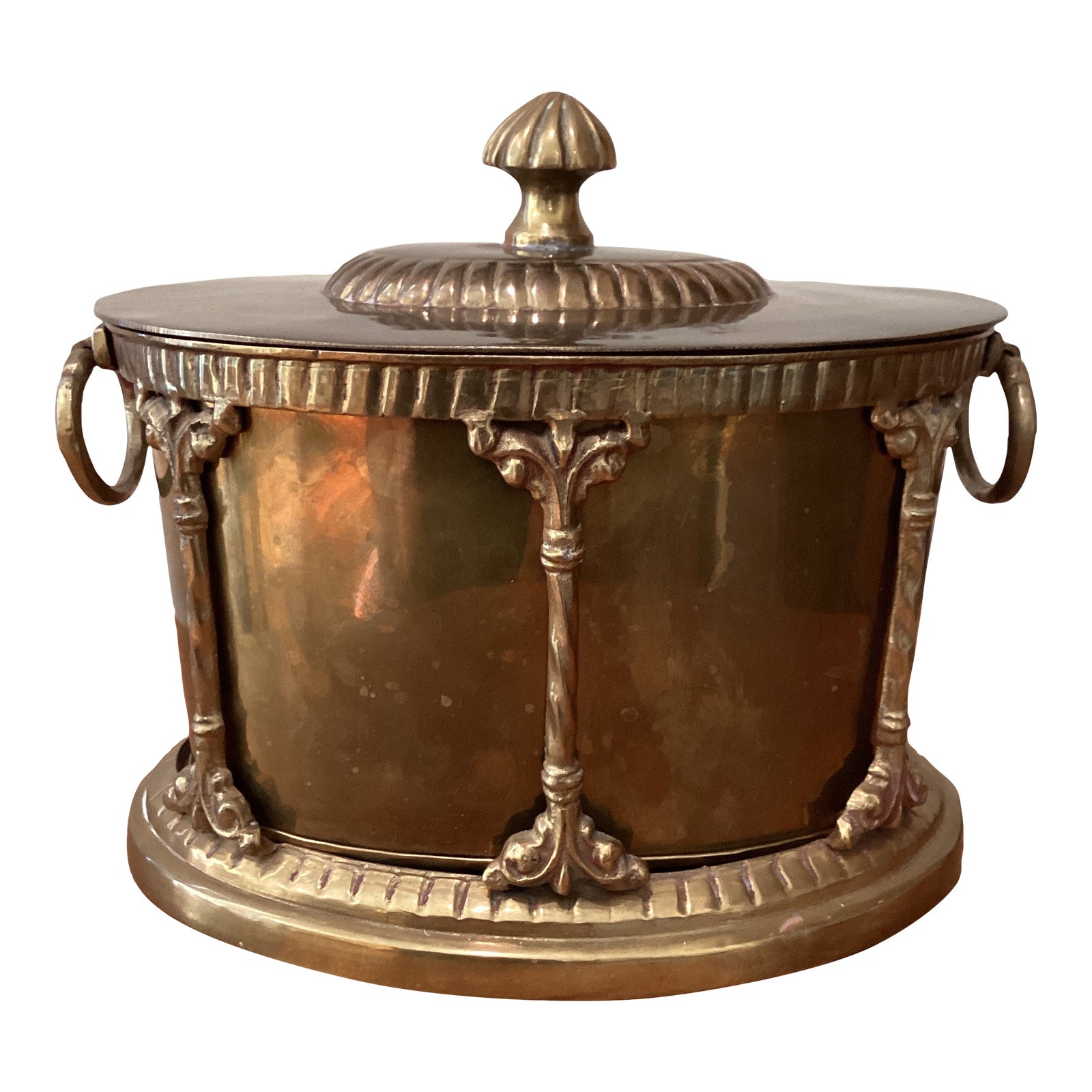 Mid 20th Century Vintage Brass Biscuit Tin With Lid and Handles | Chairish