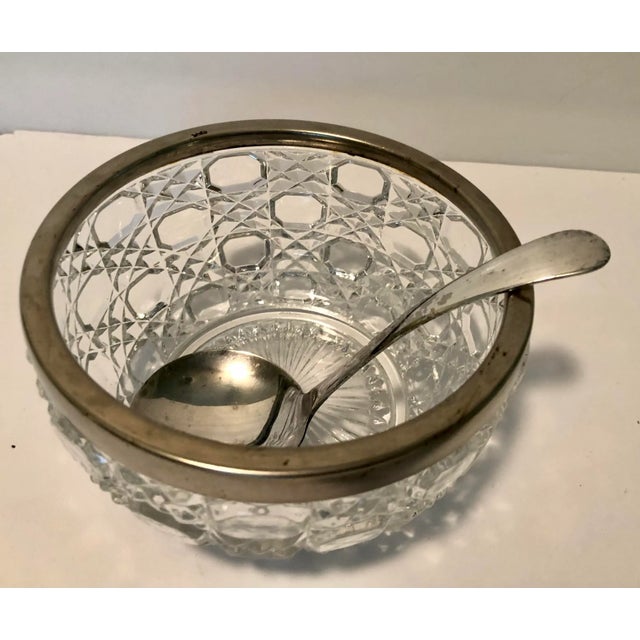 Vintage English Cut Crystal Silver Rim Jam Dish With Serving Spoon Set ...