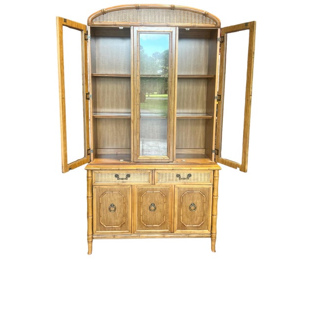 1970s Vintage Broyhill, Fabulous Faux Bamboo & Rattan Hutch | Chairish