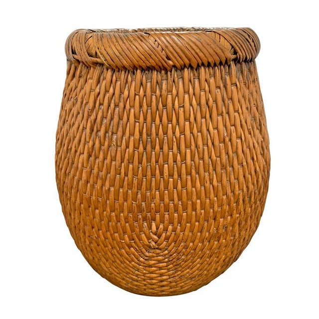Mid-20th Century Chinese Woven Reed Basket | Chairish