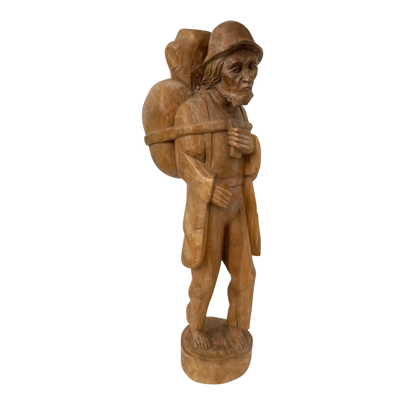 Vintage Wooden Hand-Carved Wooden Pilgrim, Beggar | Chairish