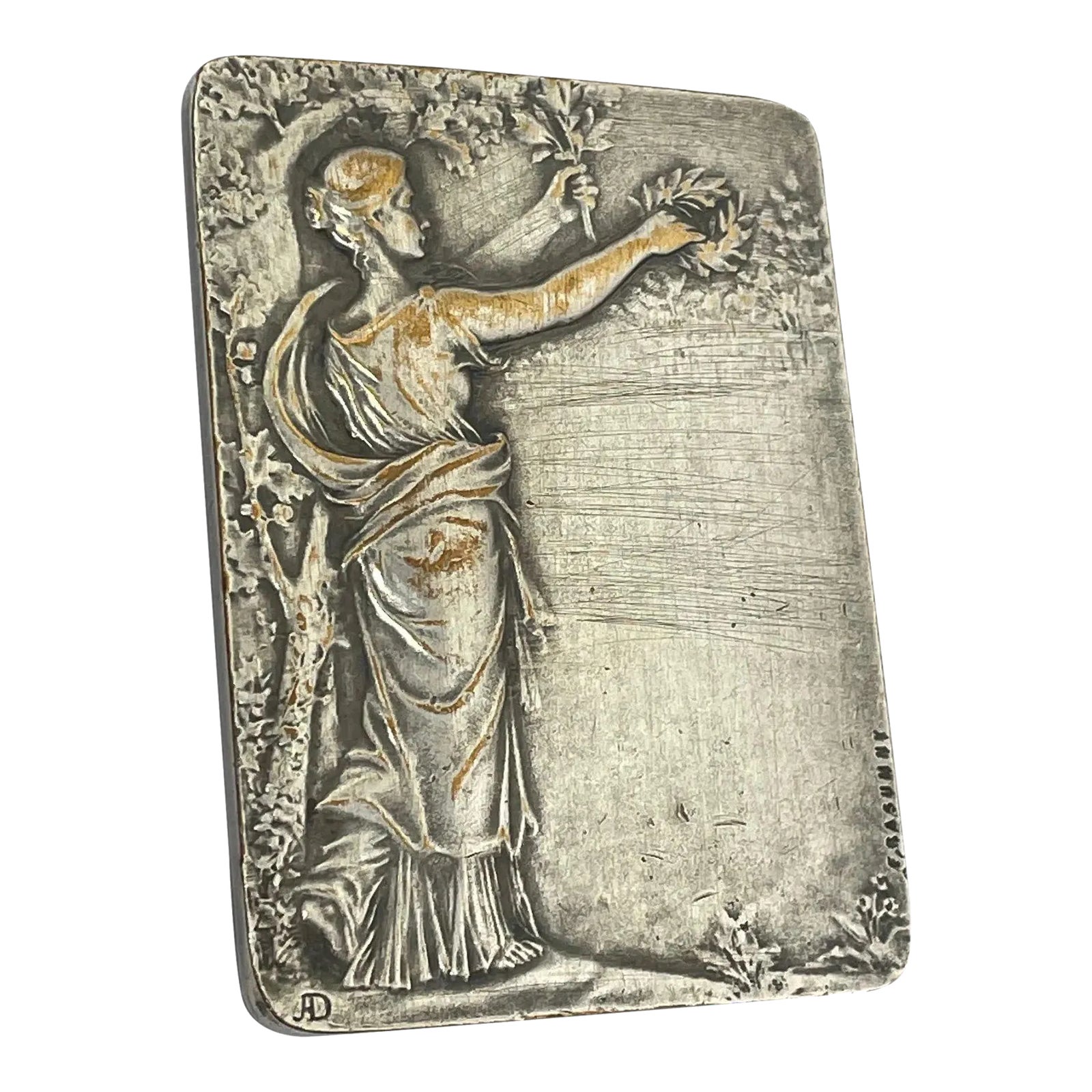 Art Deco Silvered Bronze Small Plaque Sculpture Gloria Signed Felix ...