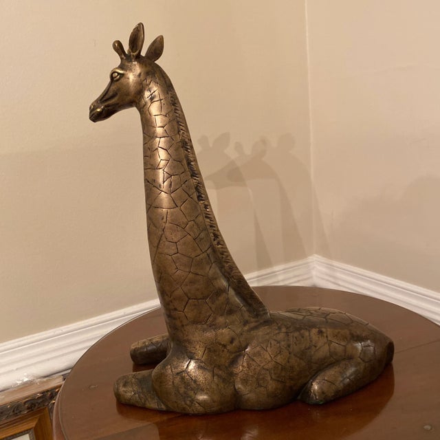 Mid-Century Bronze Sitting Giraffe Statue | Chairish