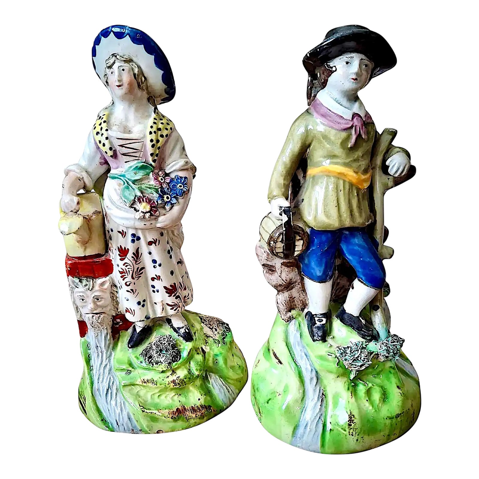 Pair of Early 19th-Century Walton Pearlware Porcelain Figures | Chairish