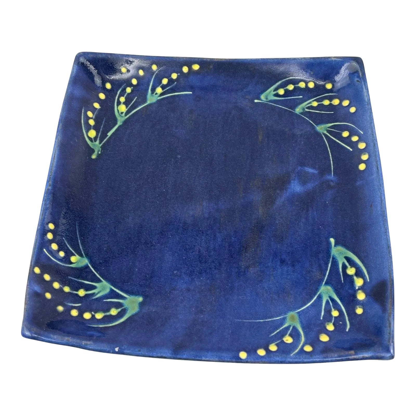 1980s Earthworks BarbadosHandcrafted Square Ceramic Plate With Blue ...