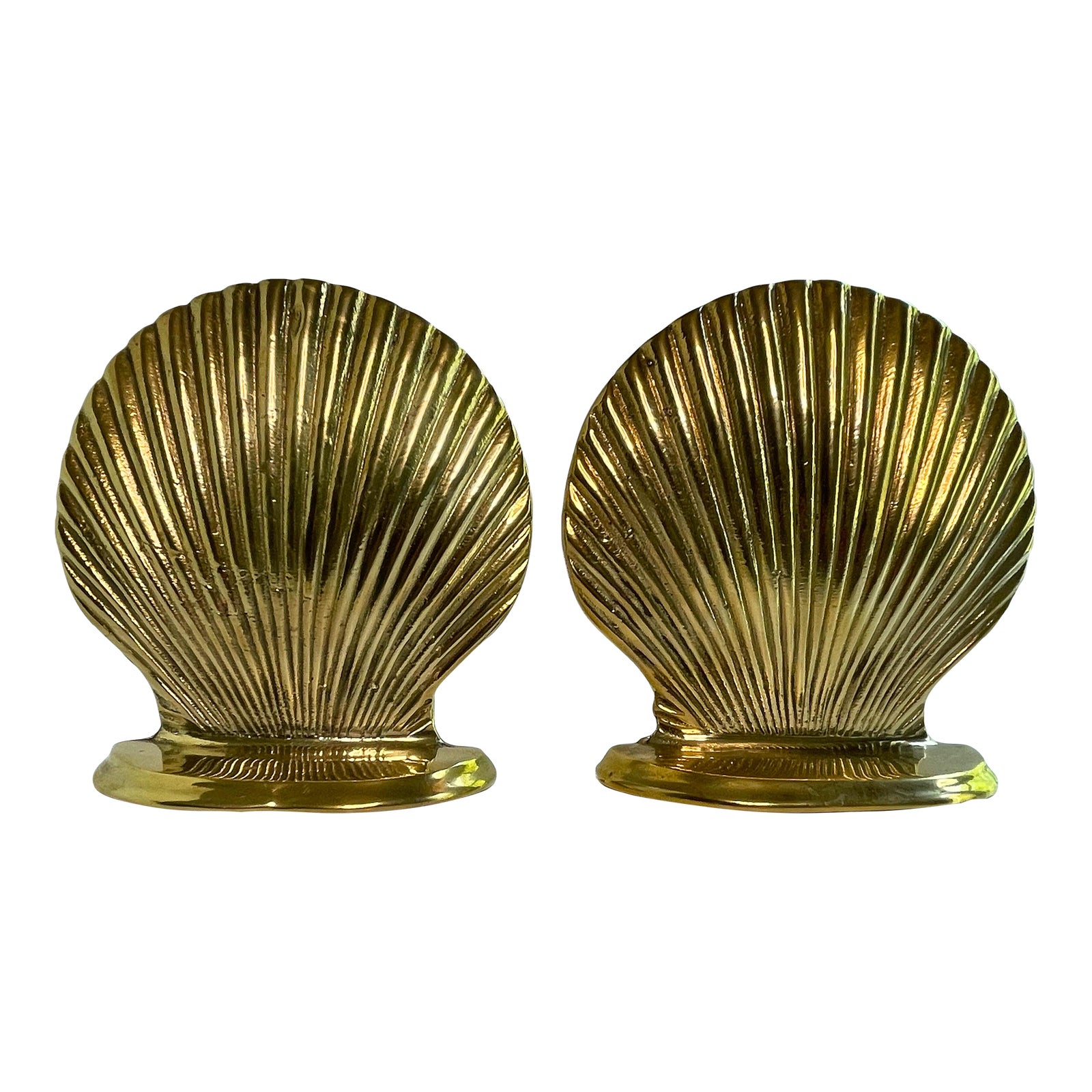 Mid-Century Modern Solid Brass Scallop Shell Bookends- a Pair | Chairish