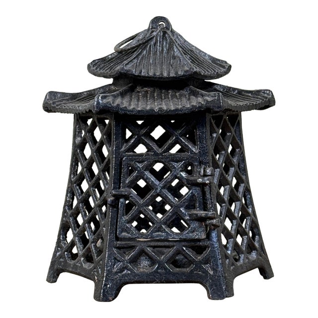 Vintage Japanese Style Cast Iron Pagoda Hanging Lantern | Chairish