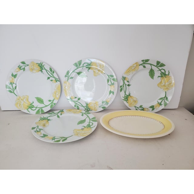Vintage Fitz and Floyd Yellow Floral Plates With Petite Platter Set- 5 ...