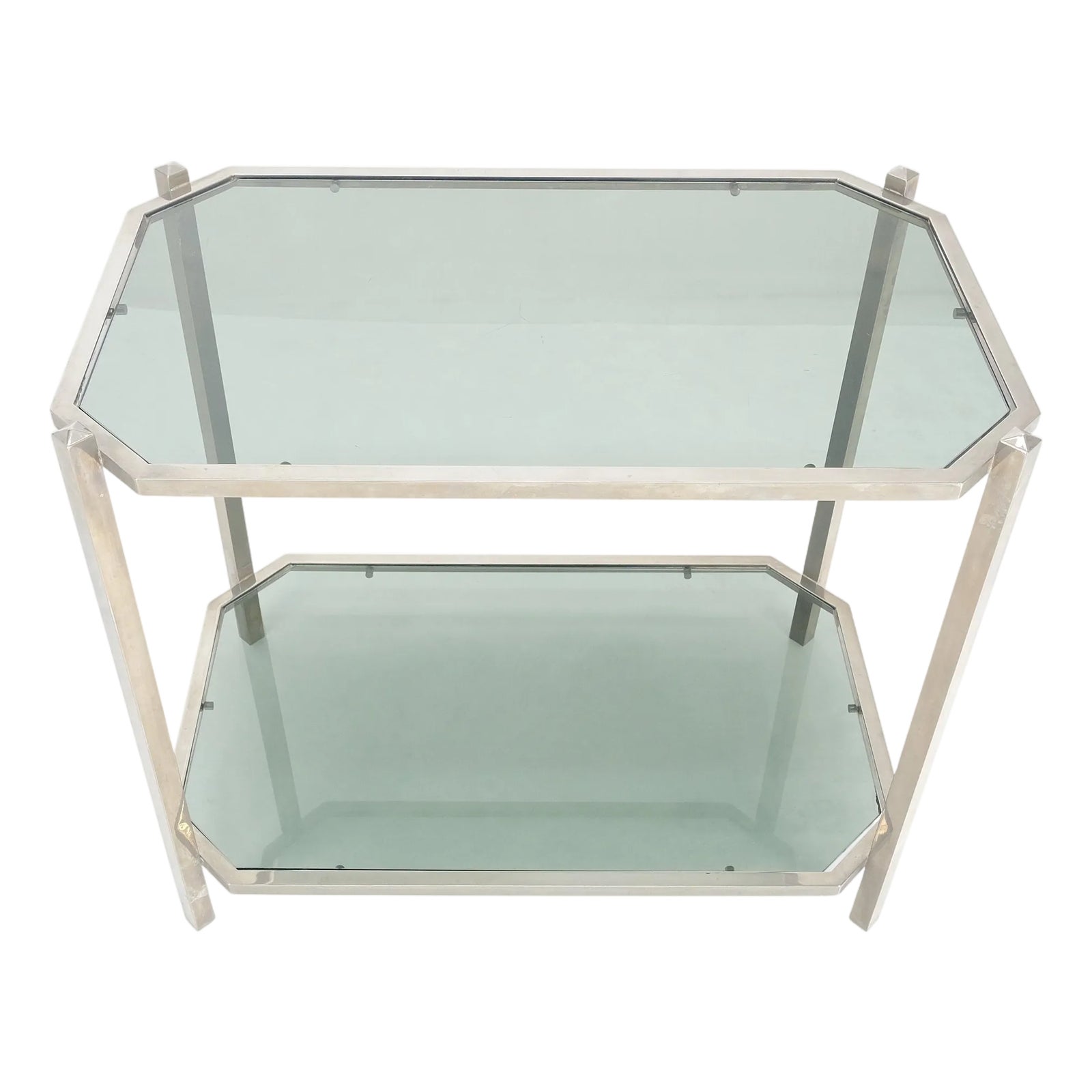 Two Tier Tinted Green Glass Top Cut Corners Rectangle Style End Side ...