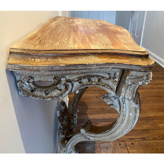 Antique Baroque Hand Carved 19th Century Console Table | Chairish