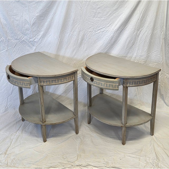 Vintage Pine Gustavian Style Painted Demi-Lune Tables - A Pair | Chairish