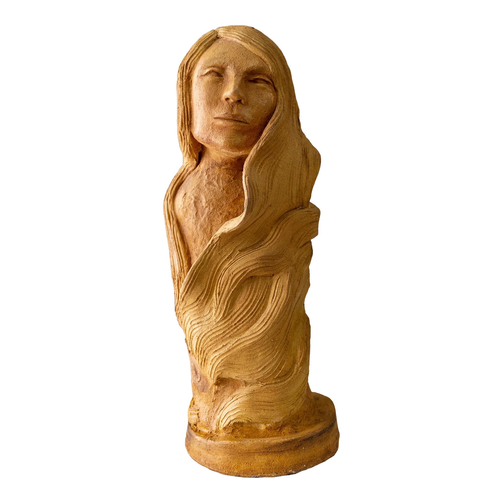 Organic Clay Sculpture of a Female Bust in Terra Cotta | Chairish
