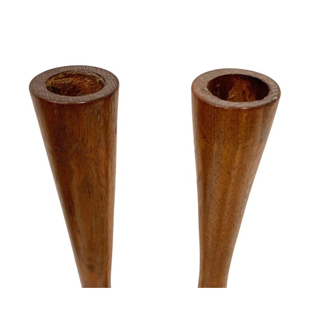 Hand-Turned Walnut/Maple Candlesticks - a Pair | Chairish