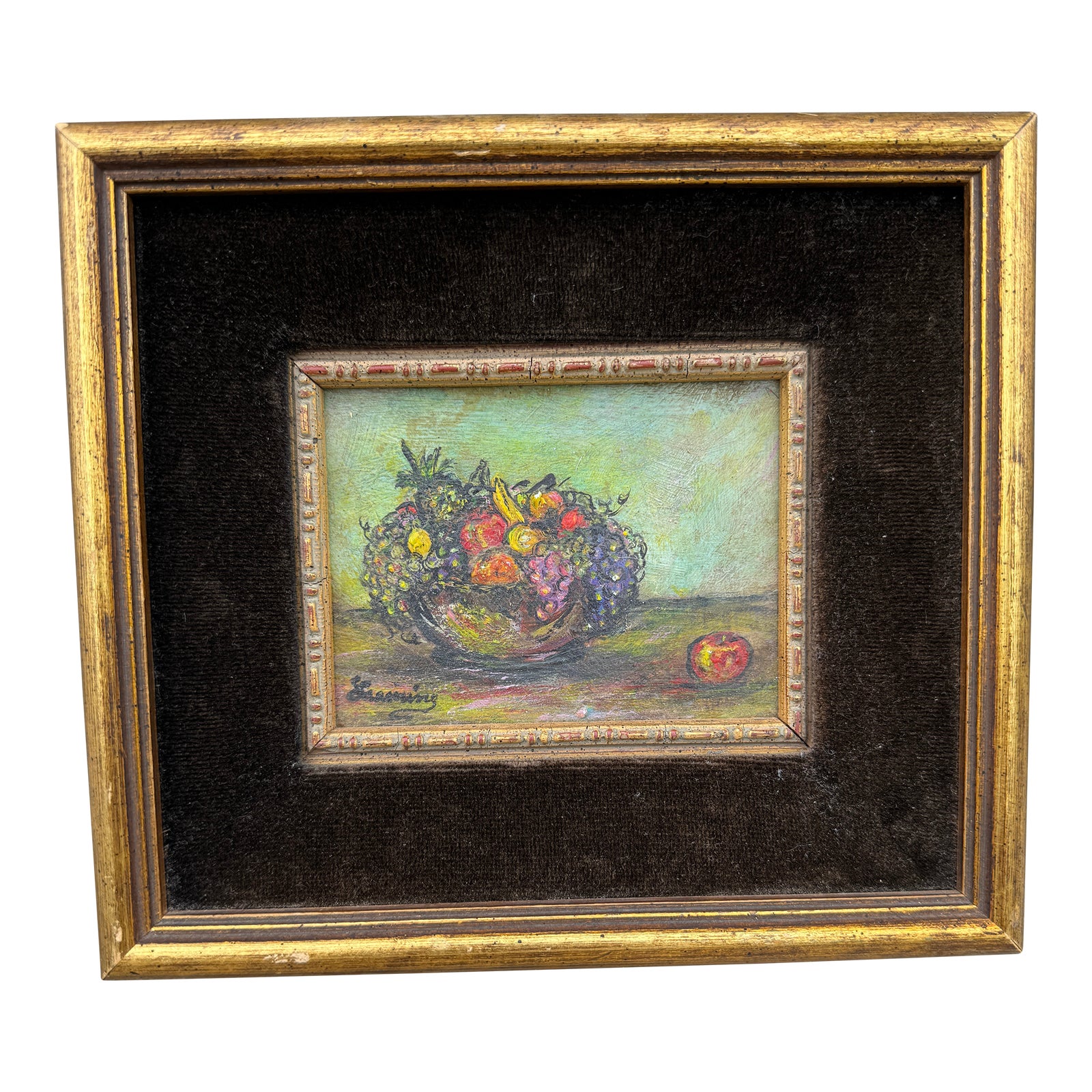 Mini Still Life Oil on Board Painting Signed | Chairish