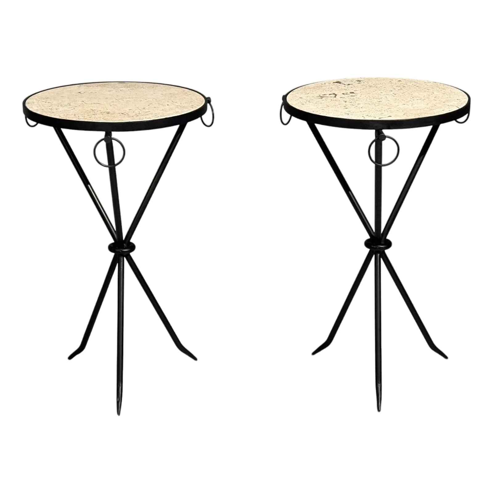 Jean-Michel Frank Style, Side Tables, Iron, Travertine, 20th C. | Chairish
