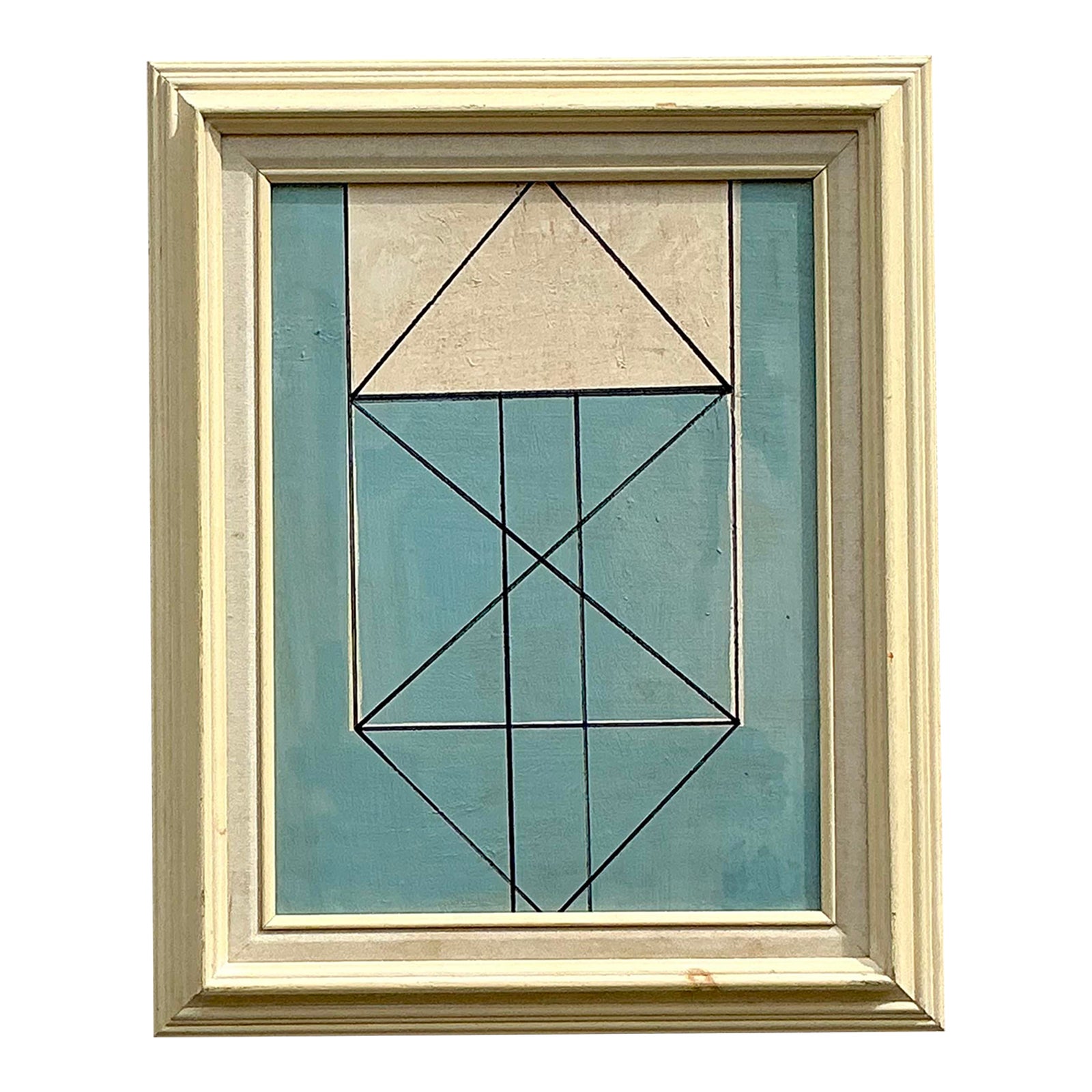 Vintage Boho Geometric Abstract Oil on Board | Chairish