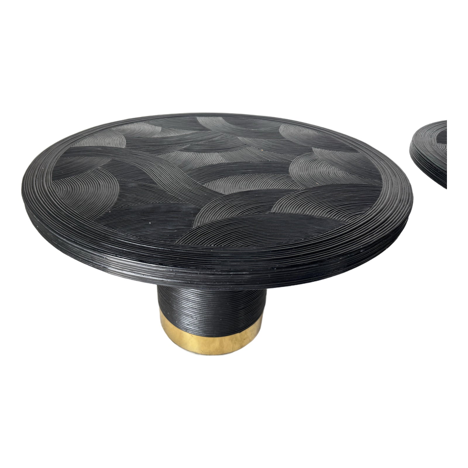 1970s Gabriella Crespi–Style Black Painted Pencil Reed Rattan Round ...