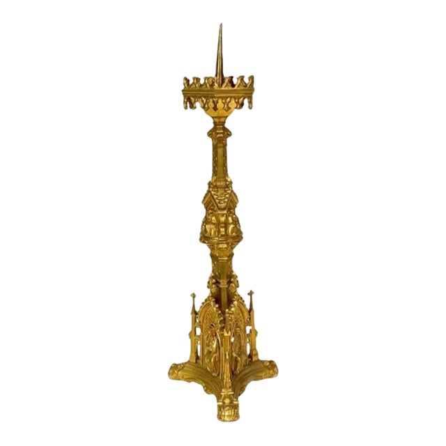 European Gothic Revival Gilt Bronze Altar Stick Pricket Candlestick ...