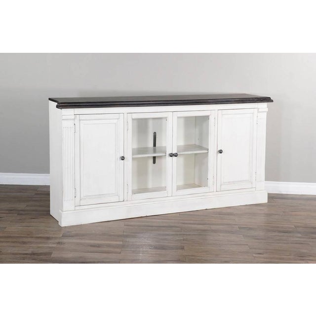Extra Long Narrow White Tv Stand Media Console Glass Doors | Chairish