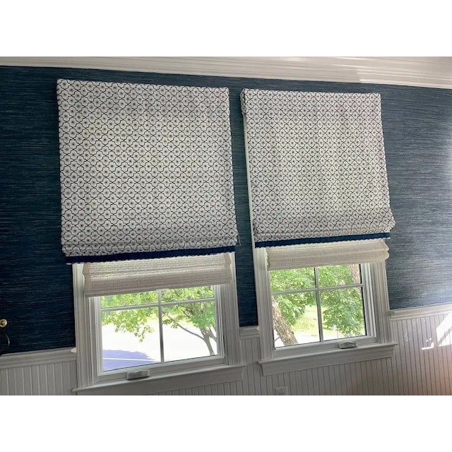 Custom Virginia Kraft Roman Shades With Contrast Tape Trim- Set of 2 ...