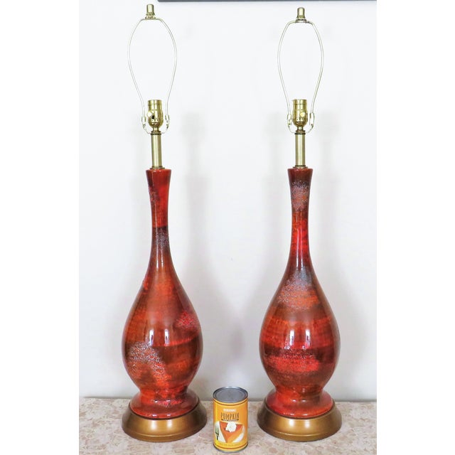 Pair of Royal Haegar Burnt Orange Ceramic Table Lamps Mid Century ...