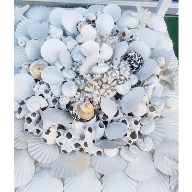 Custom Made Coastal Square White Seashell Encrusted Coffee Table | Chairish