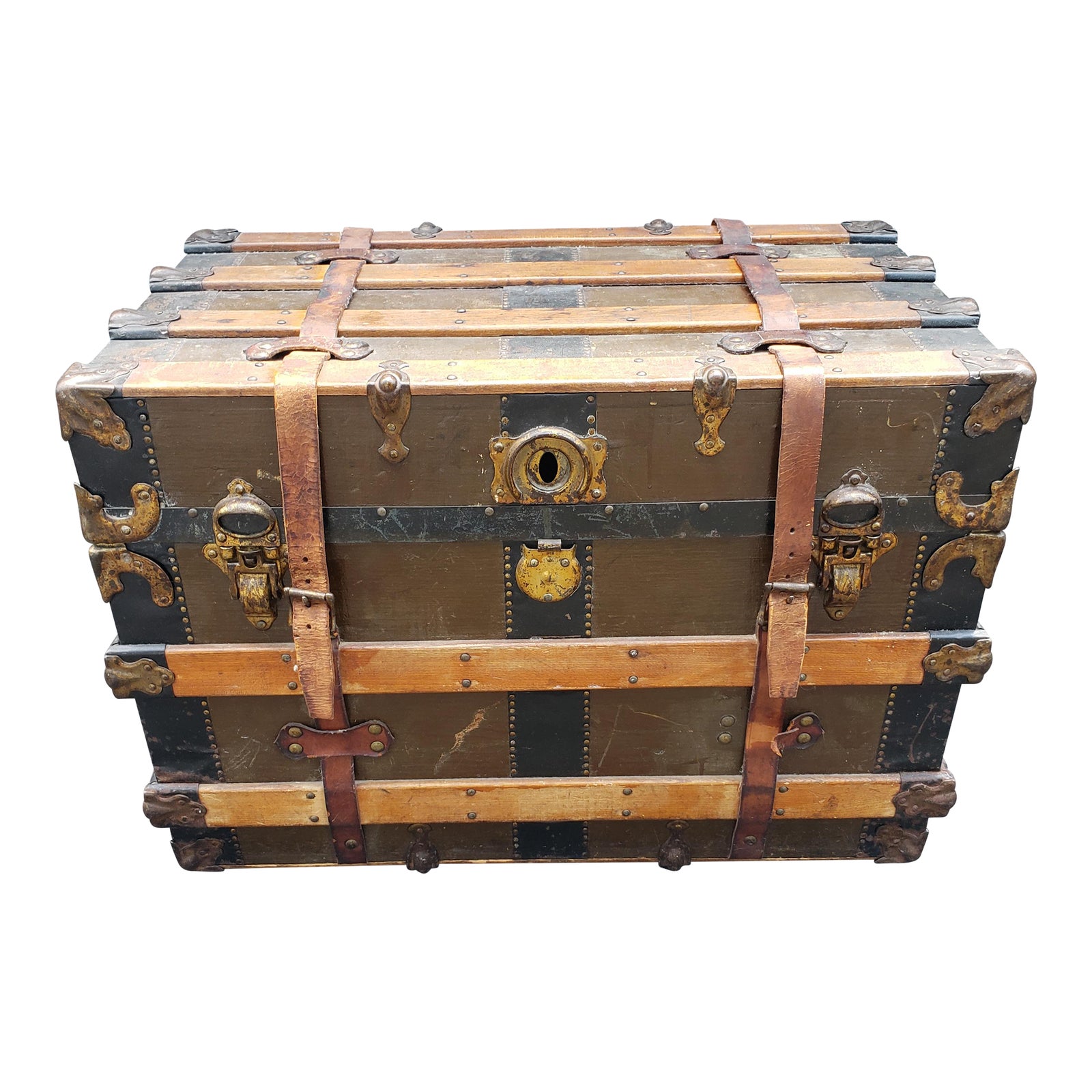 Early 20th Century American Wood and Leather Mounted Rolling Packing ...