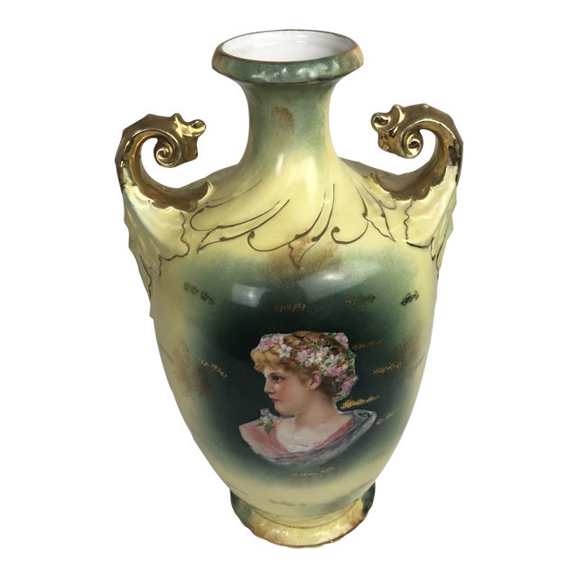 Royal Sax German Hand Painted Portrait Vase With Double Handle | Chairish