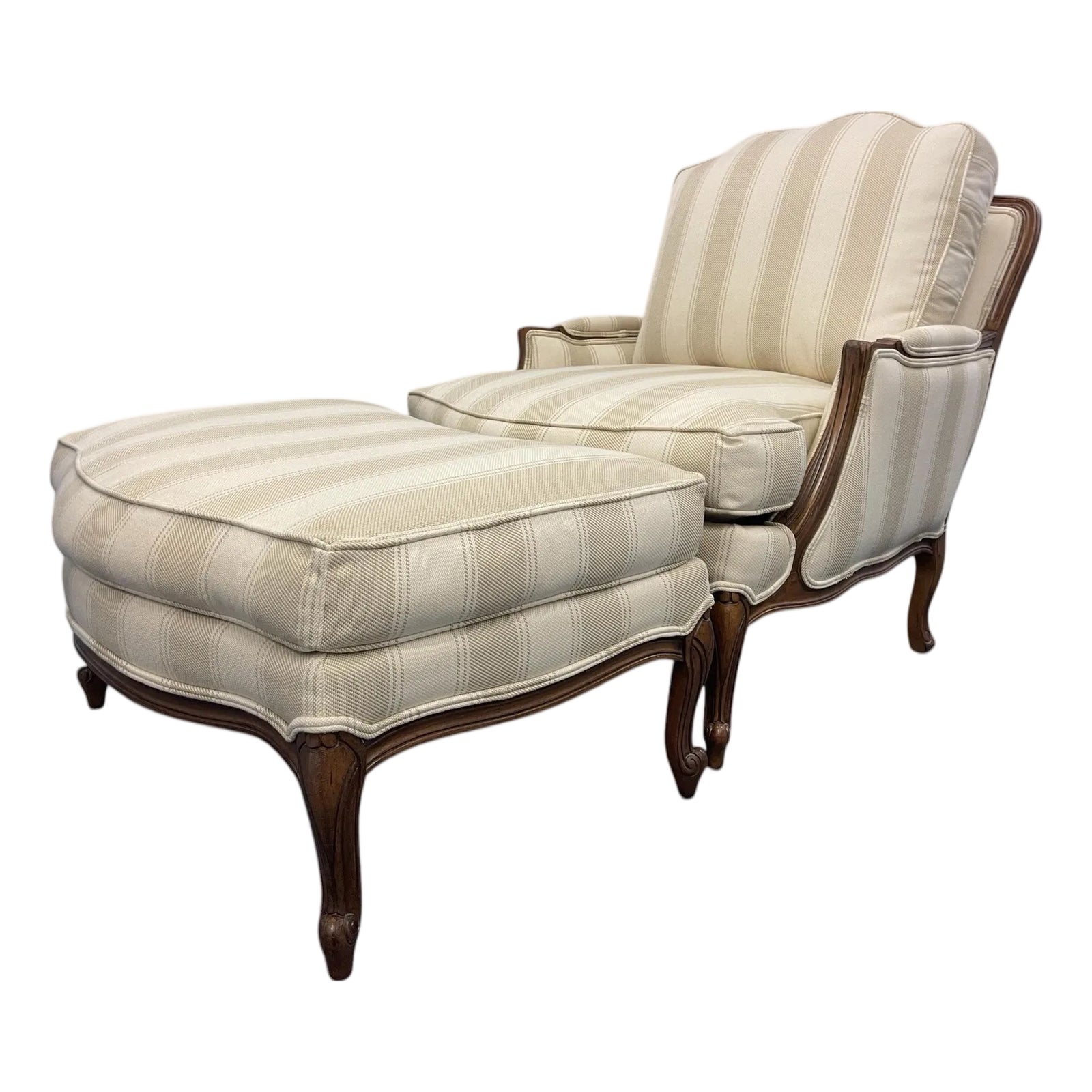 Ethan Allen Bergère Lounge Chair and Ottoman in Neutral Stripe ...