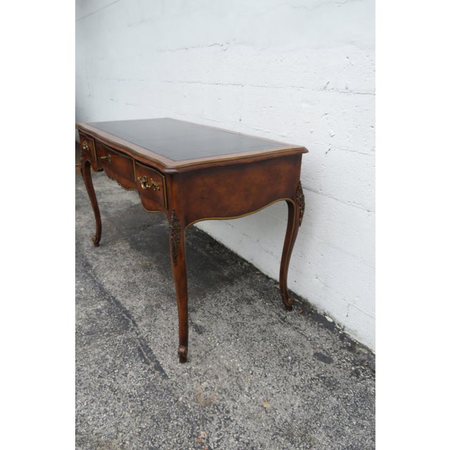 French Carved Leather Top Partner Writing Office Desk | Chairish
