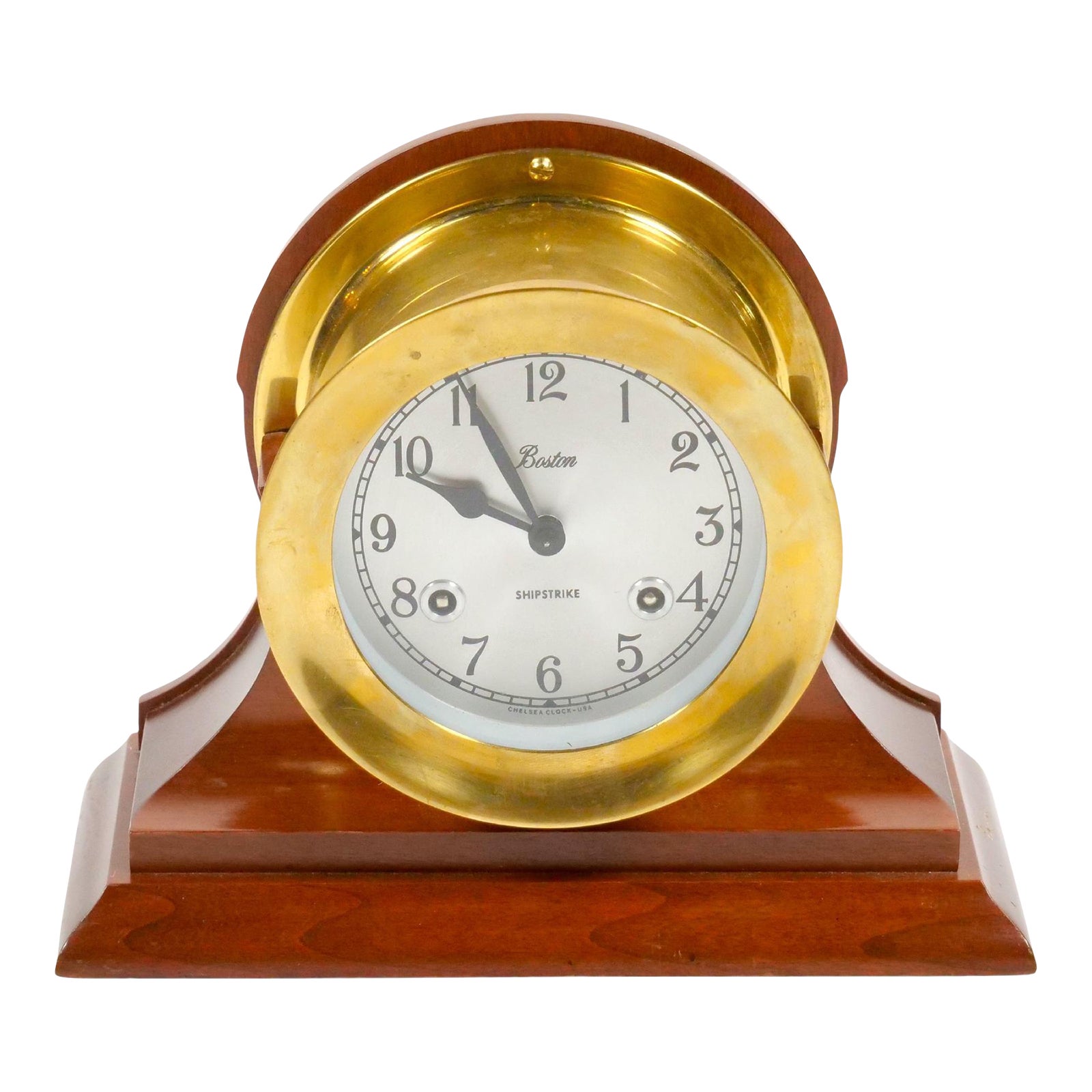 20th Century Mahogany Wood & Brass Chelsea Ship-Strike Bell Clock ...