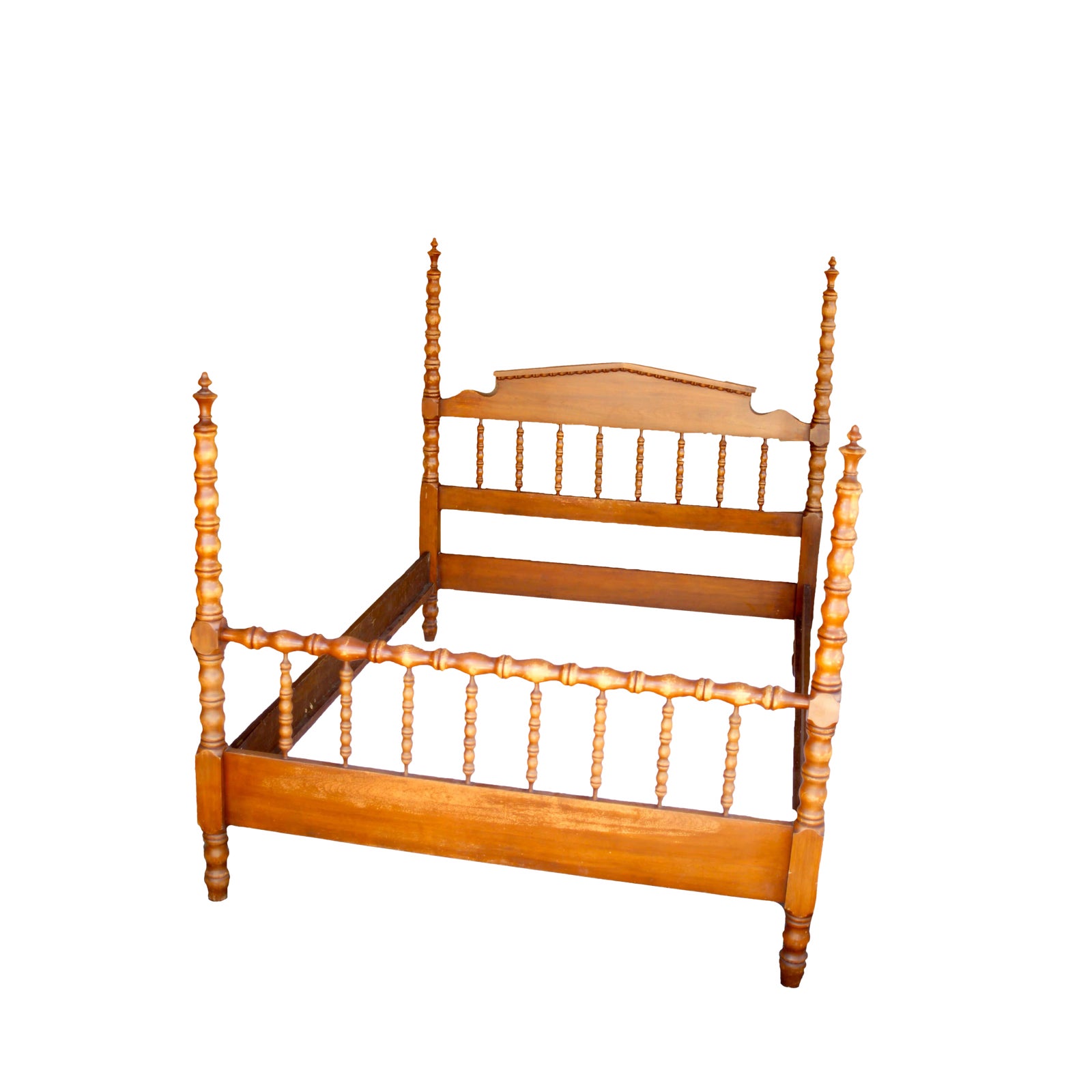 Full Size Maple Finish Rustic Spindle Four Poster Bed | Chairish