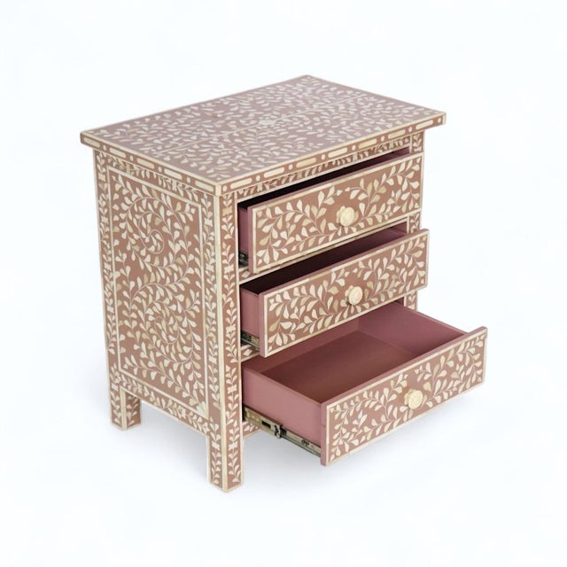 Mocha Bone Inlay Nightstand Table | Chairish