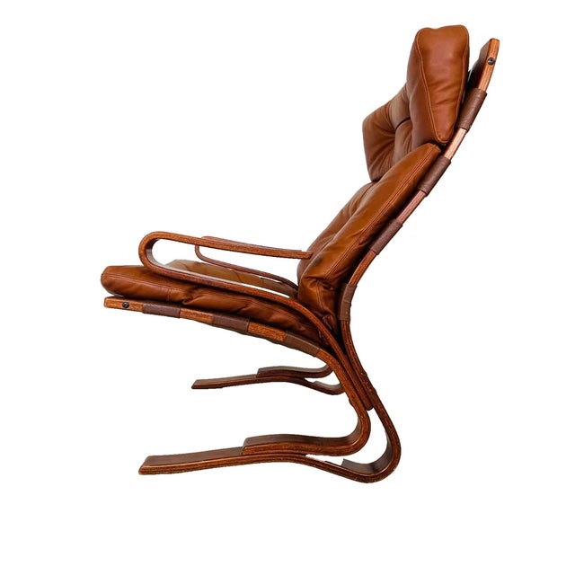 Vintage Scandinavian Cognac Lounge Chair and Foot Stool by Oddvin ...