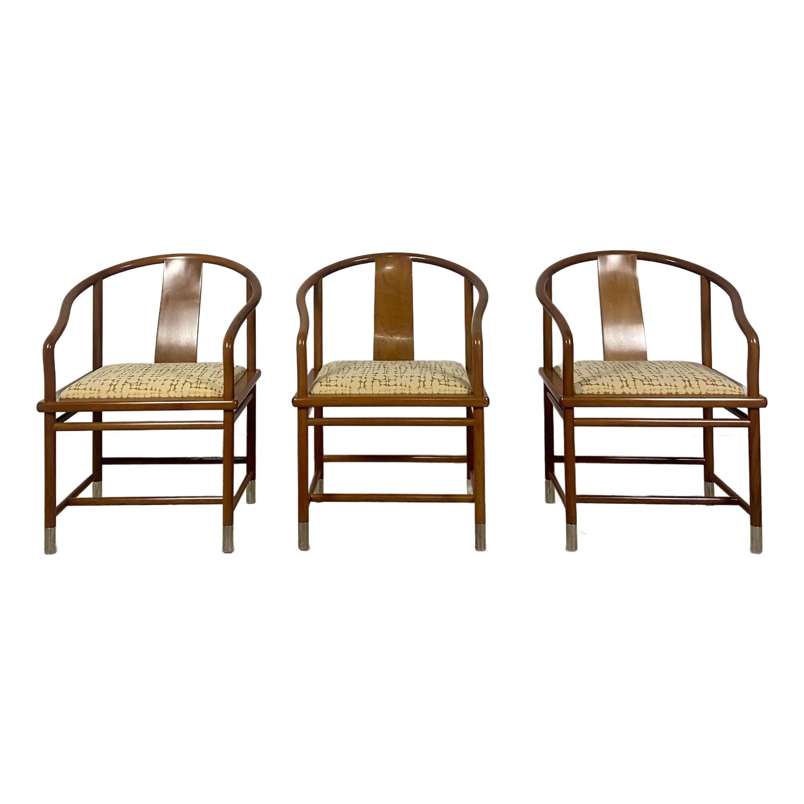 Vintage Brueton 'Horseshoe' Style Asian Arm Chairs With Upholstered ...