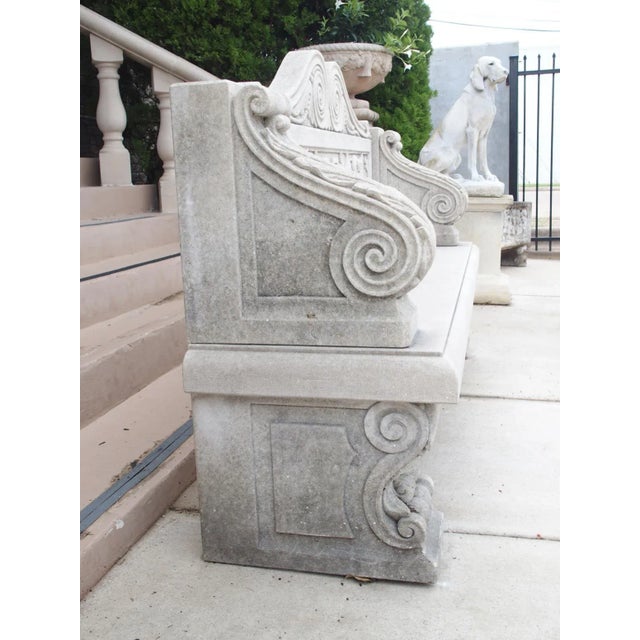 Carved Italian Limestone Garden Bench With Fleur De Lys and Acanthus ...