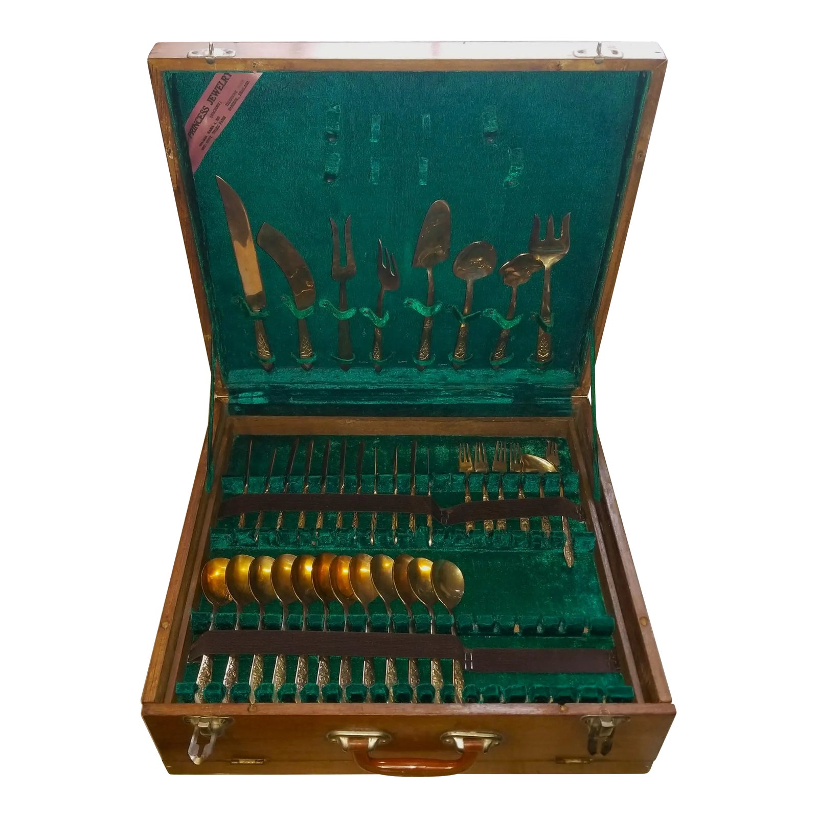 1950s Thai "Princess Jewelry" Bronze Flatware Set in Teak Case - 128 ...