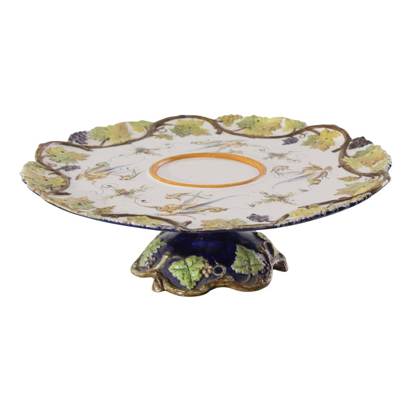 Hand-Decorated Porcelain Cake Stand from Ginori, Italy, 1800s | Chairish