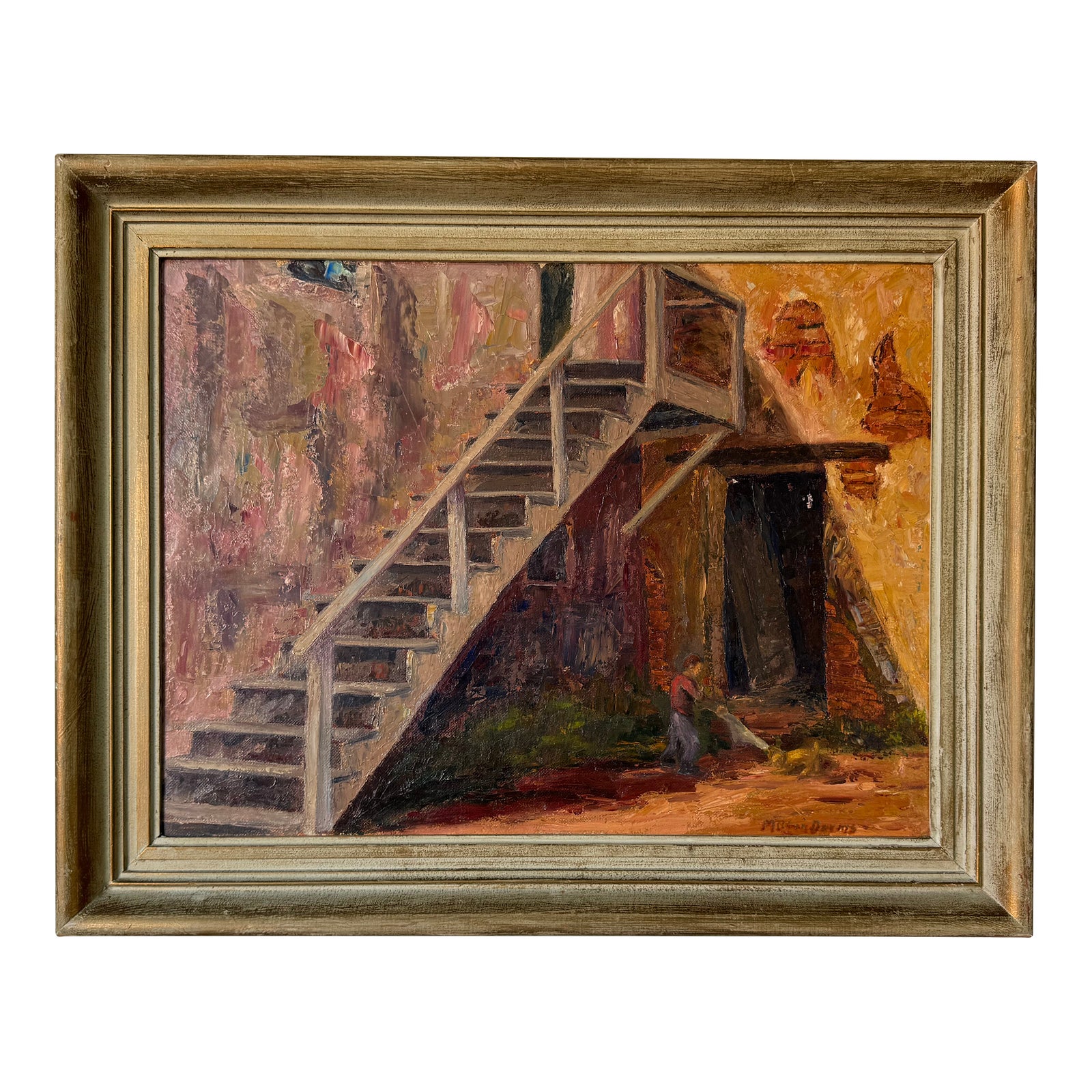 Vintage Milton Darms Impressionist Boy With Dog Oil on Masonite ...