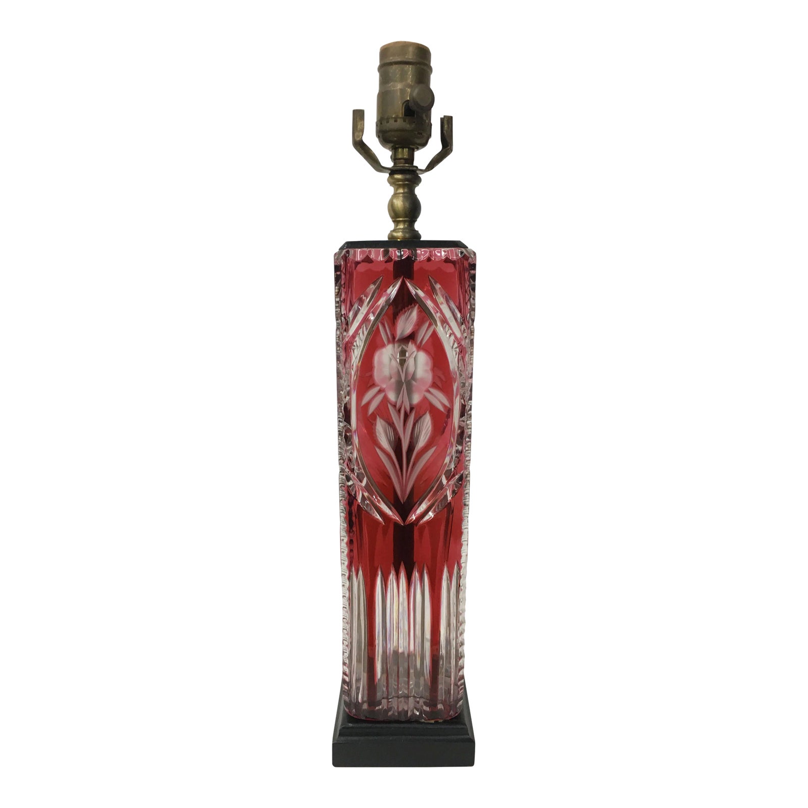 1980s Red Crystal Square Table Lamp | Chairish