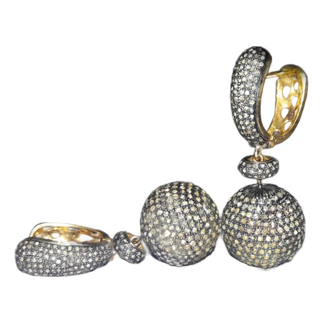 925 Sterling Silver Pave Diamond Drop Earring 14k Solid Gold Unique ...
