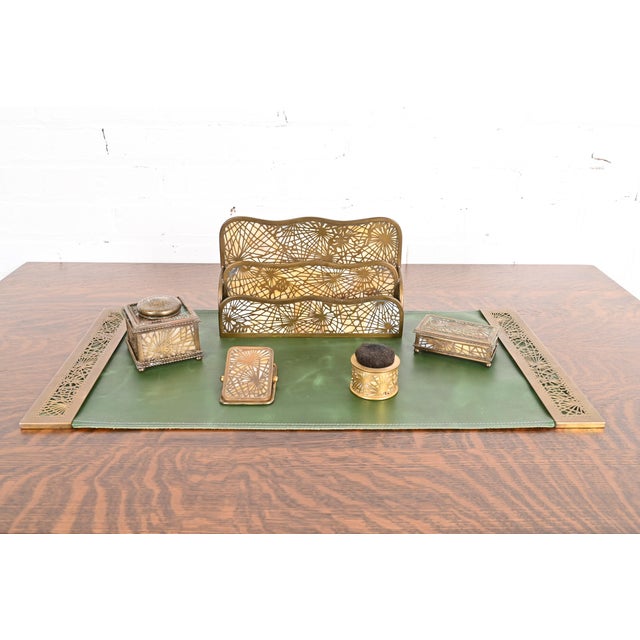 Tiffany Studios New York Pine Needle Pattern Bronze Doré and Slag Glass ...