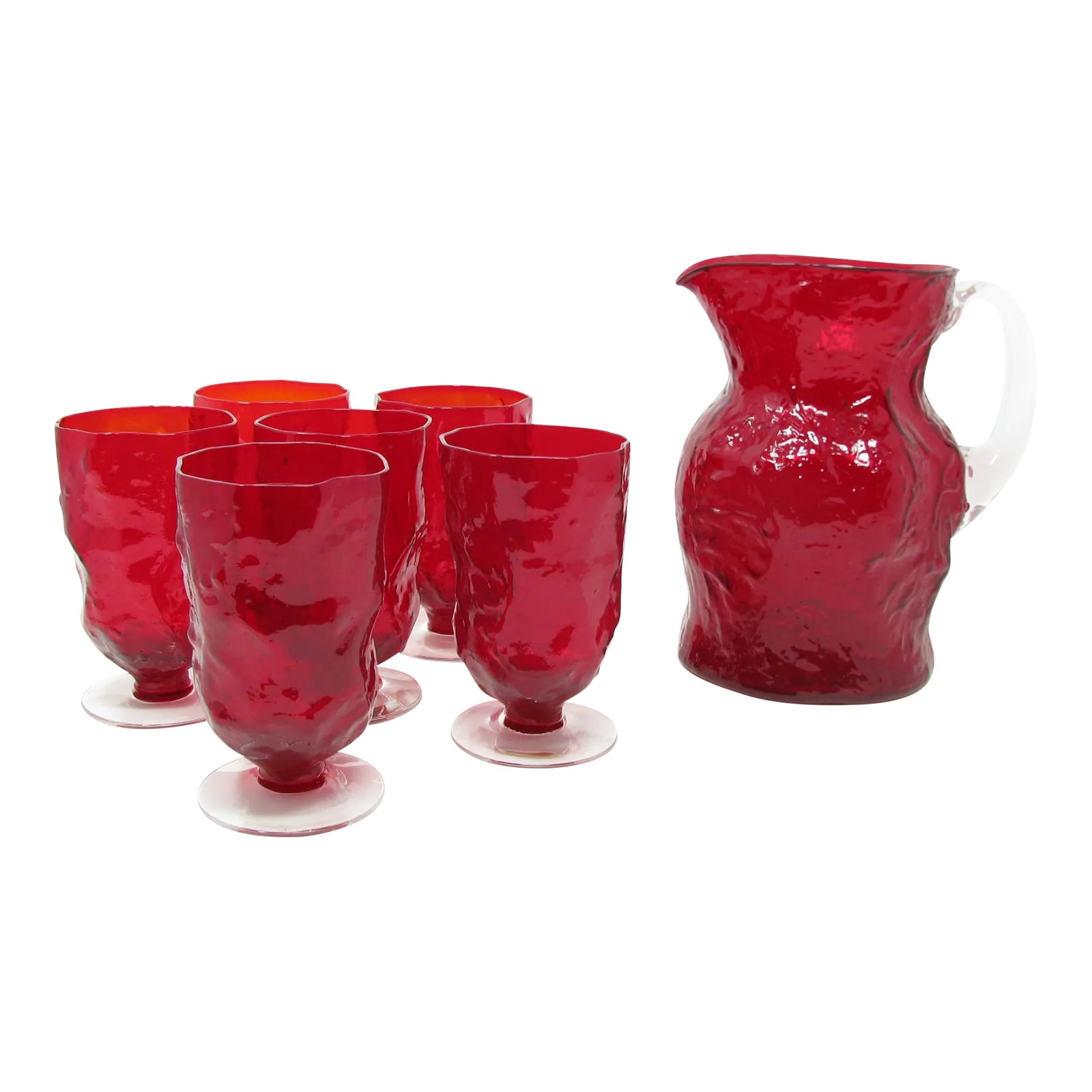 Vintage Morgantown Crinkle Ruby Red Glass Water Goblets Iced Tea ...