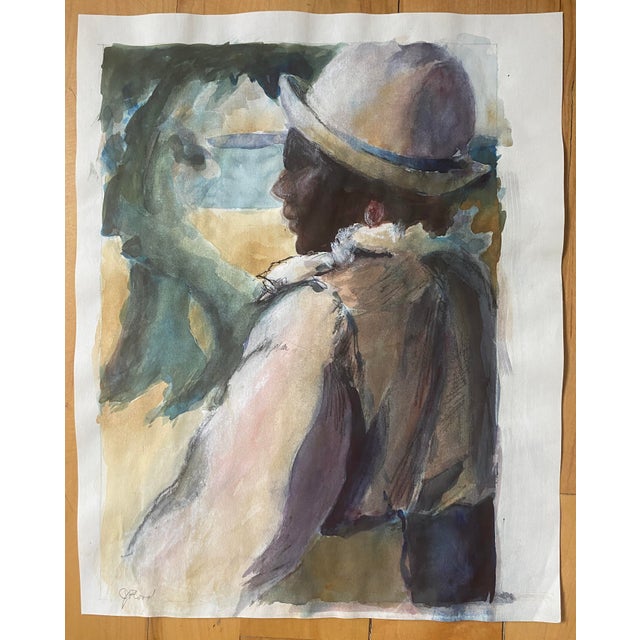 1990s Jacqueline Flood Female Figure Watercolor | Chairish