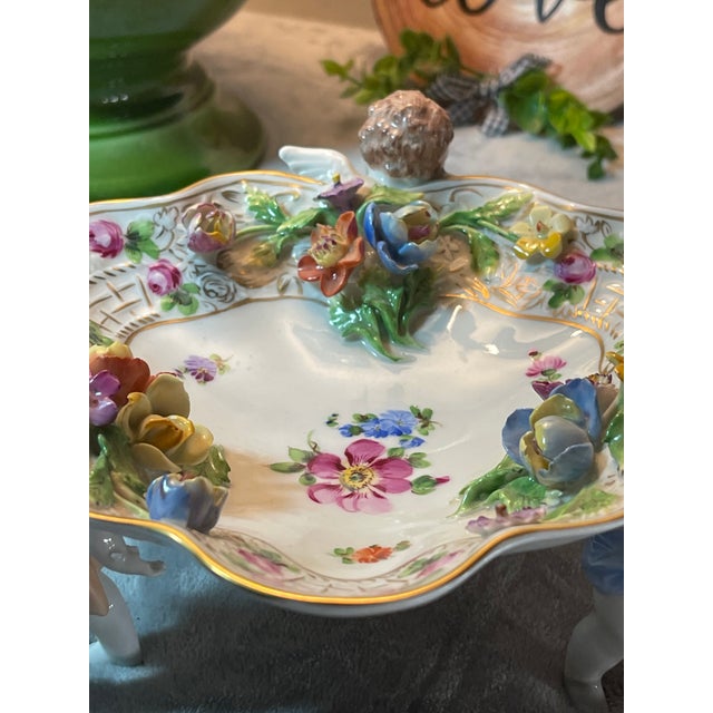 1900 - 1909 Dresden Antique Centerpiece Bowl With 3 Cherubs & Putti ...