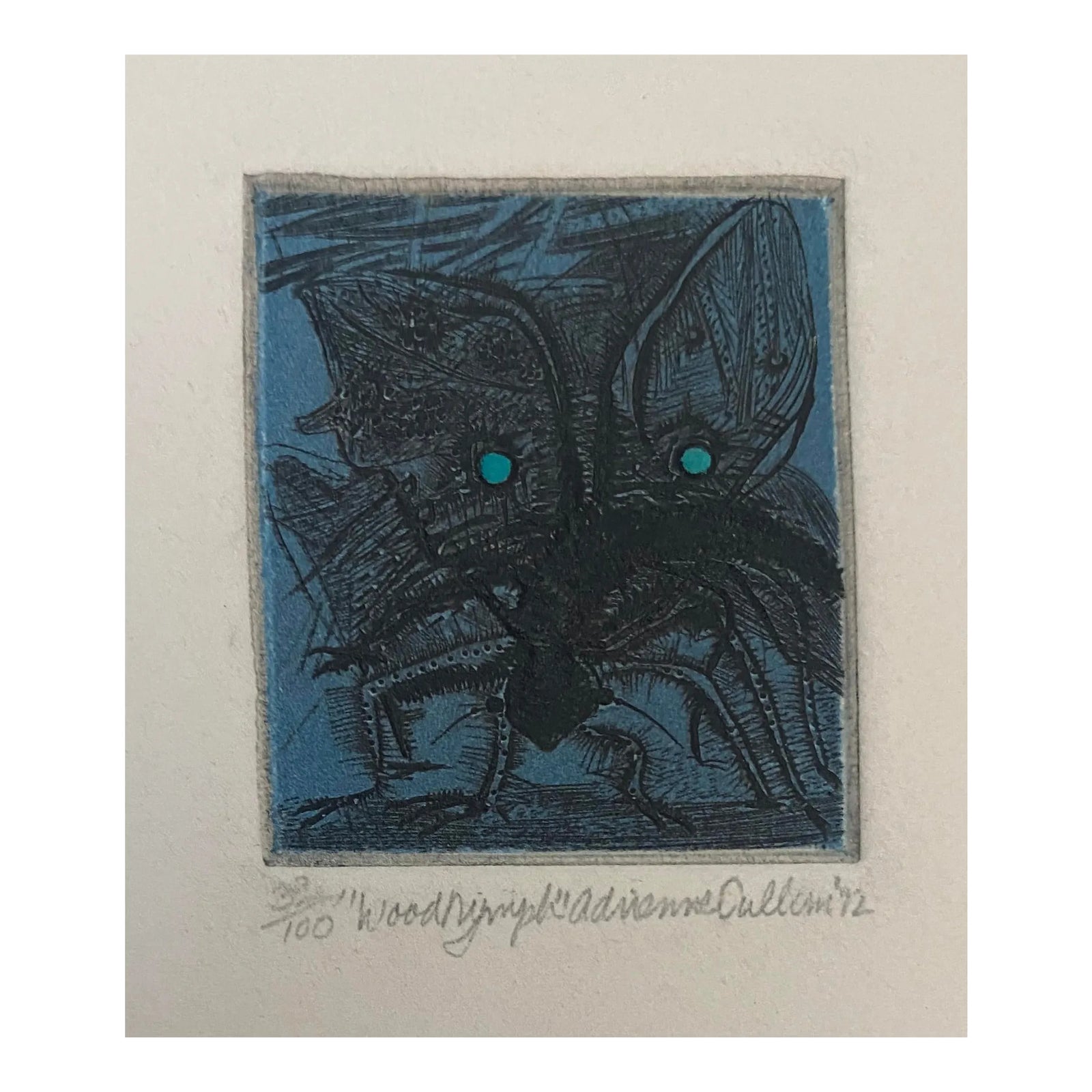1972 Adrienne Cullom Wood Nymph Embossed Miniature Etching | Chairish